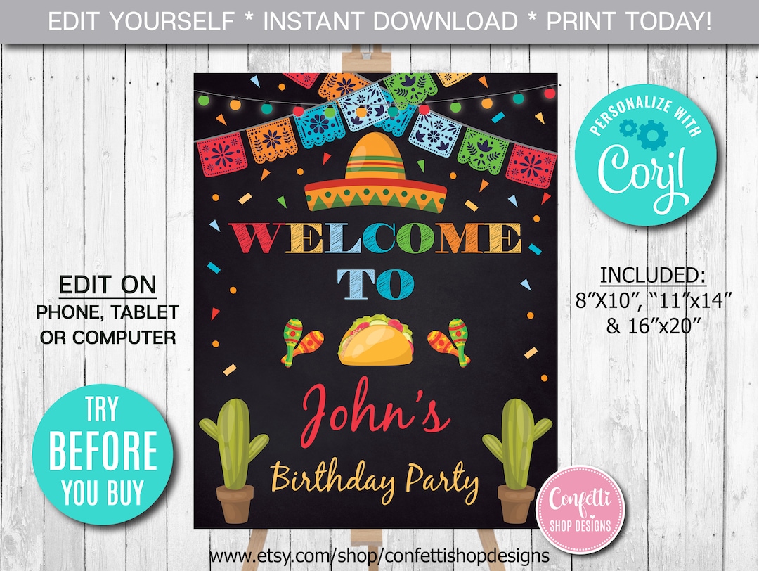 Editable Taco Bout A Party Welcome Sign, Mexican Welcome Sign, Fiesta ...