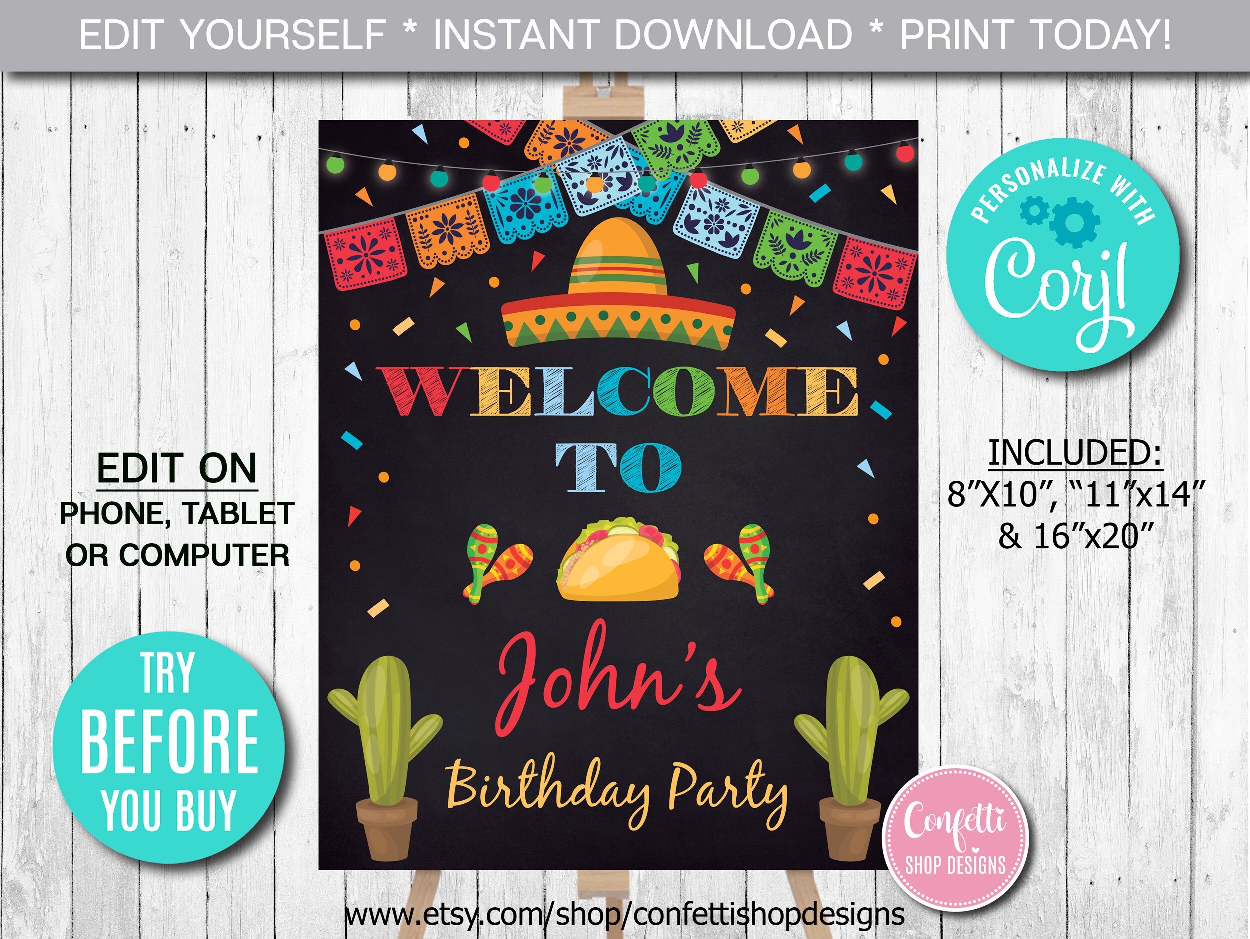Editable Taco Bout A Party Welcome Sign Mexican Welcome Sign - Etsy