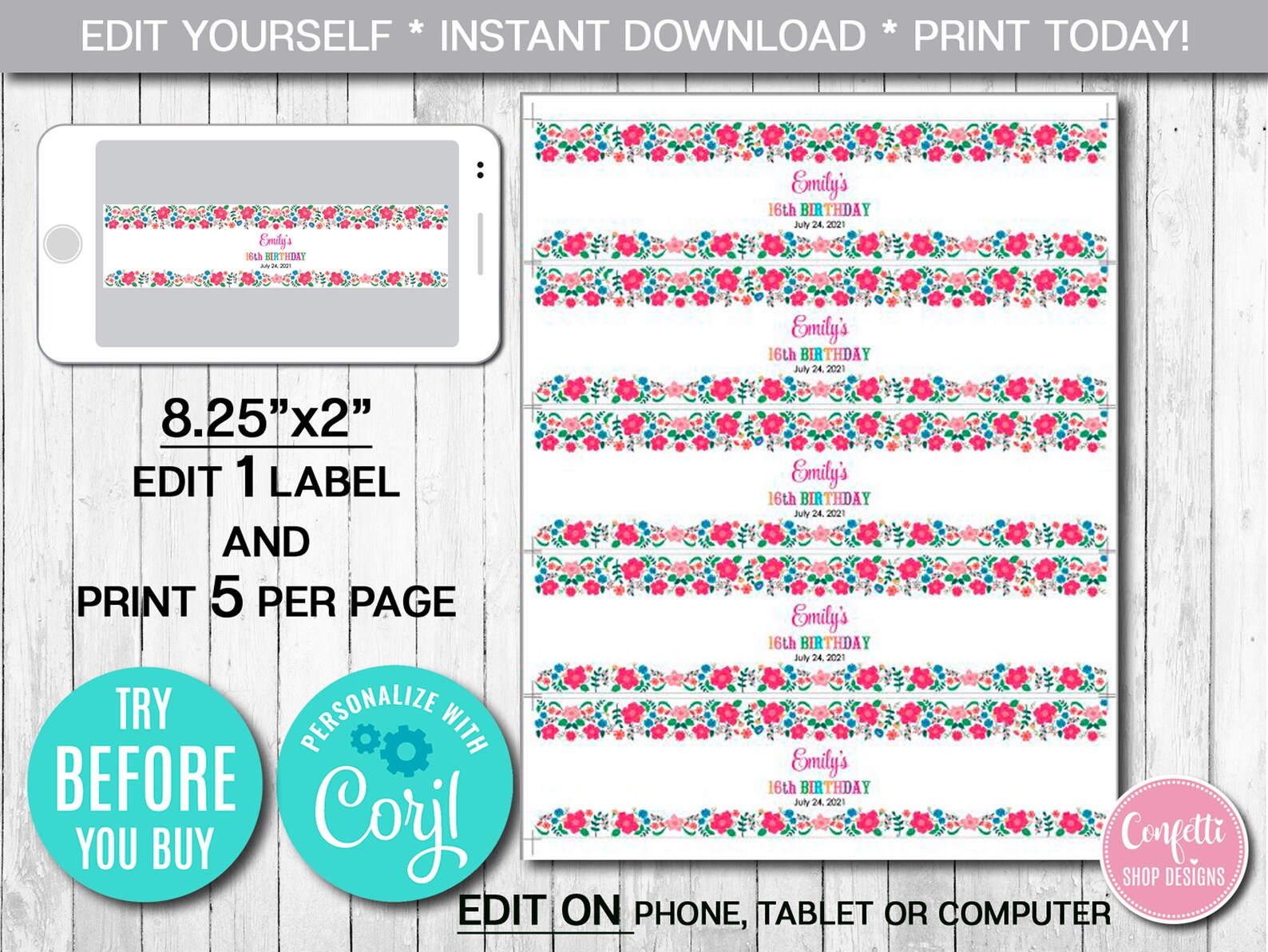 Editable Mexican Water Bottle Labels, Fiesta Mexican Party, Mexican ...