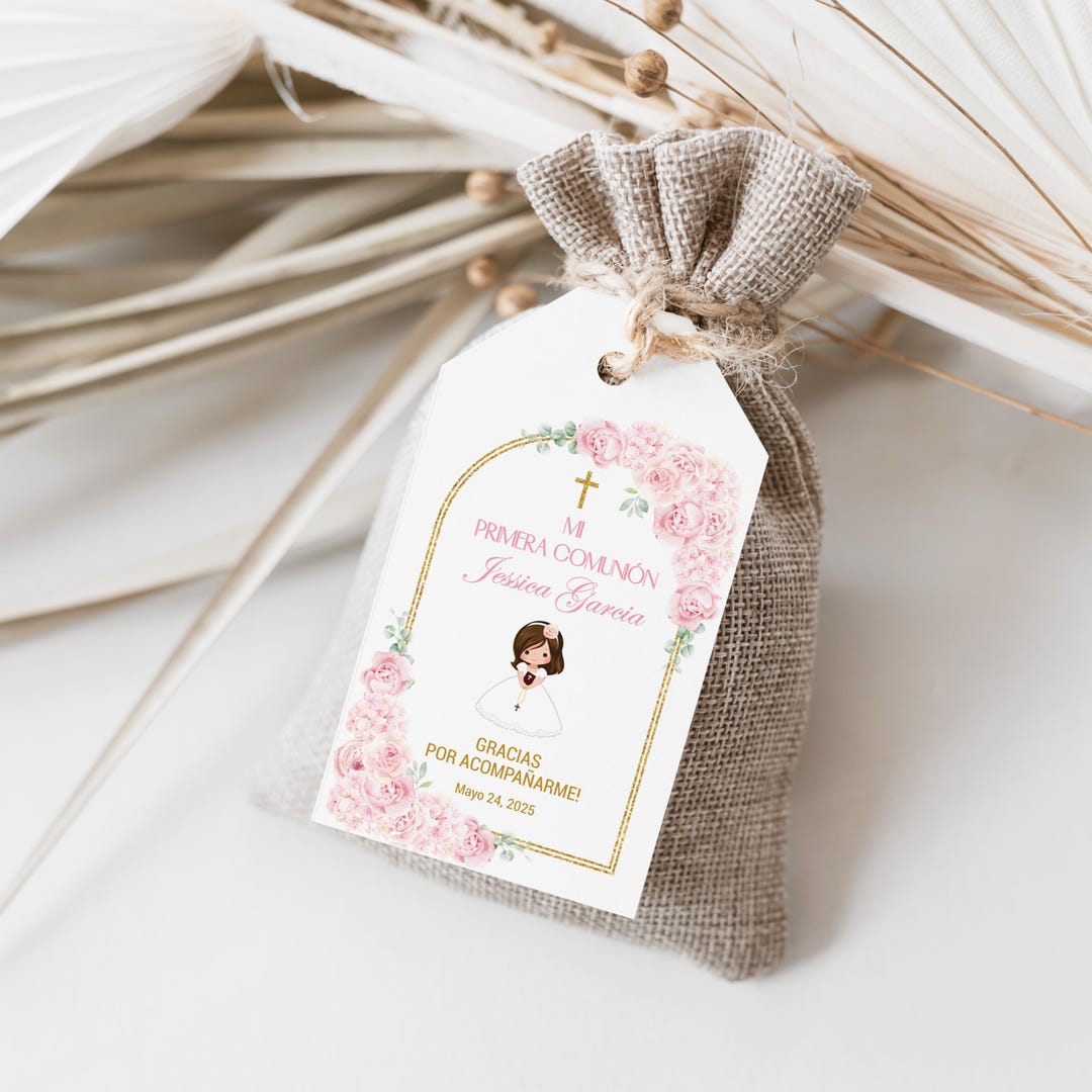 First Communion Tag, Editable Template, Little Girl First Communion ...