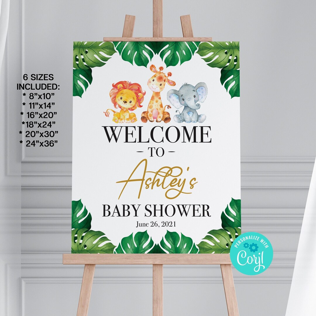 Editable Safari Welcome Sign, Jungle Baby Shower Birthday Welcome Sign ...