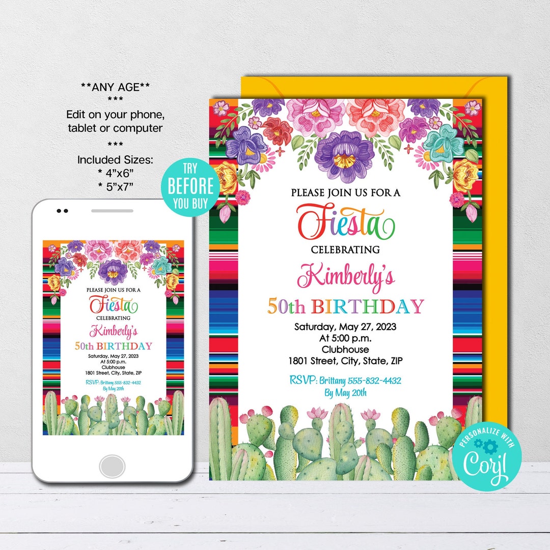 Editable Mexican Birthday Invitation Mexican Fiesta Invitation - Etsy