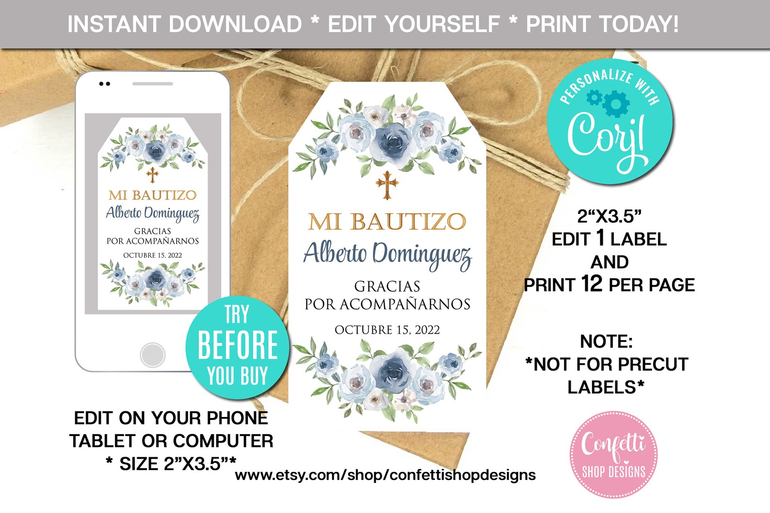 EDITABLE Baptism Chip Bag Wrappers Blue Floral Baptism Boy - Etsy