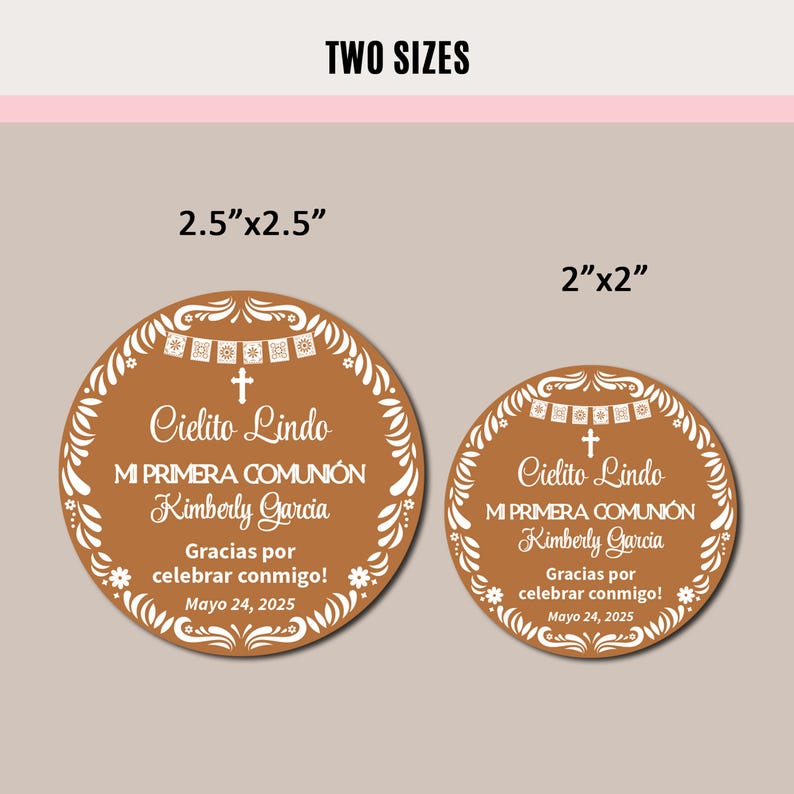 Cielito Lindo First Communion Sticker Favor Tag, Editable Template ...