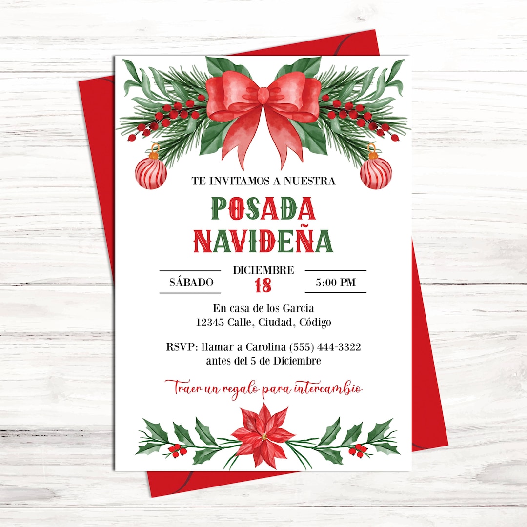 Plantilla de invitación Posada Navidena, invitación editable Fiesta de Navidad, invitación ...