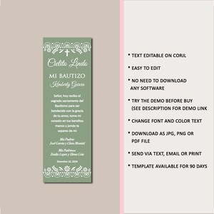 Editable Baptism Bookmark Template, Gender Neutral, Prayer Card Favor ...