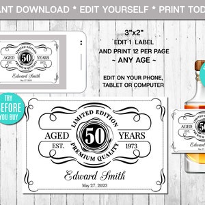 EDITABLE Cigar Labels 50th Birthday Cigar Band, Any Age, Aged to ...