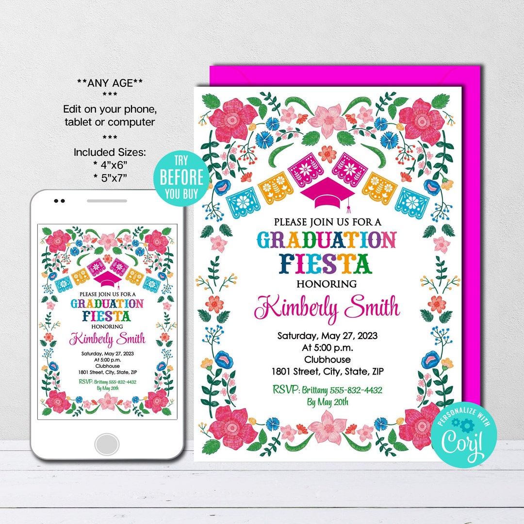 Editable Graduation Invitation Template, Mexican Fiesta Graduation ...