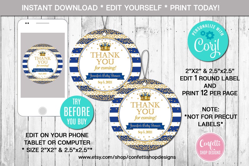 Editable Prince Favor Tag Prince Baby Shower Favor Tag Boy - Etsy