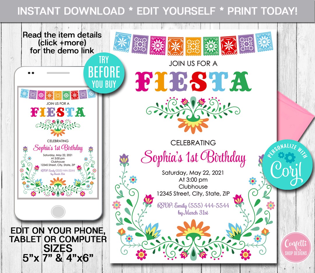 Editable Birthday Invitation, Mexican Birthday, Any Age, Mexican Theme ...