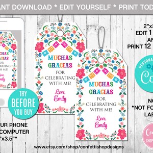 EDITABLE Mexican Favor Tag Birthday Favor Tag Fiesta Birthday Thank You ...