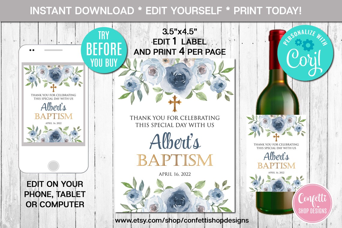 EDITABLE Baptism Chip Bag Wrappers Blue Floral Baptism Boy - Etsy
