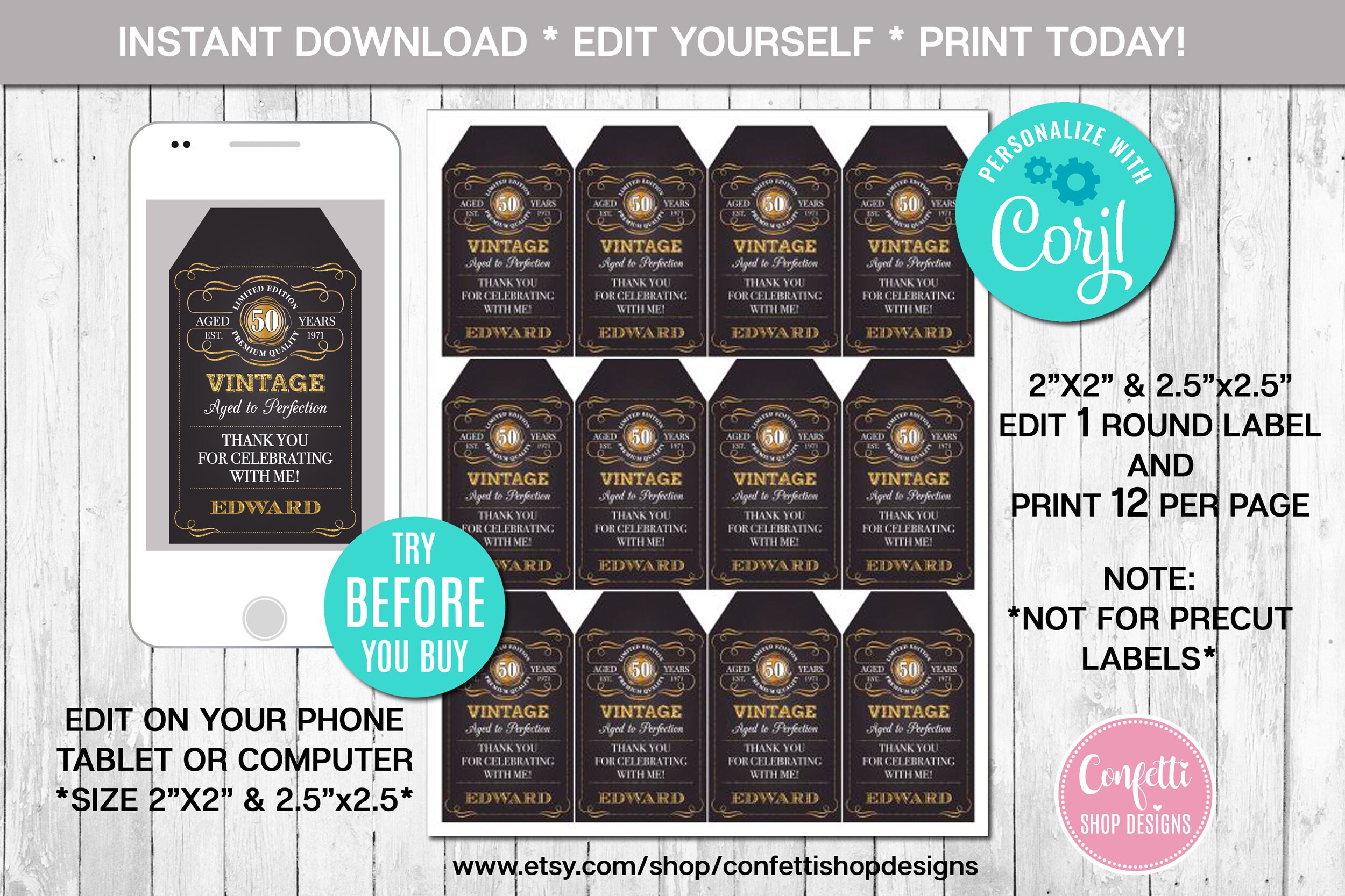 EDITABLE Aged to Perfection Favor Tag Any Age Birthday Thank - Etsy