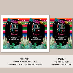 Editable Mexican Fiesta Party Invitation, Spanish Cactus Birthday ...