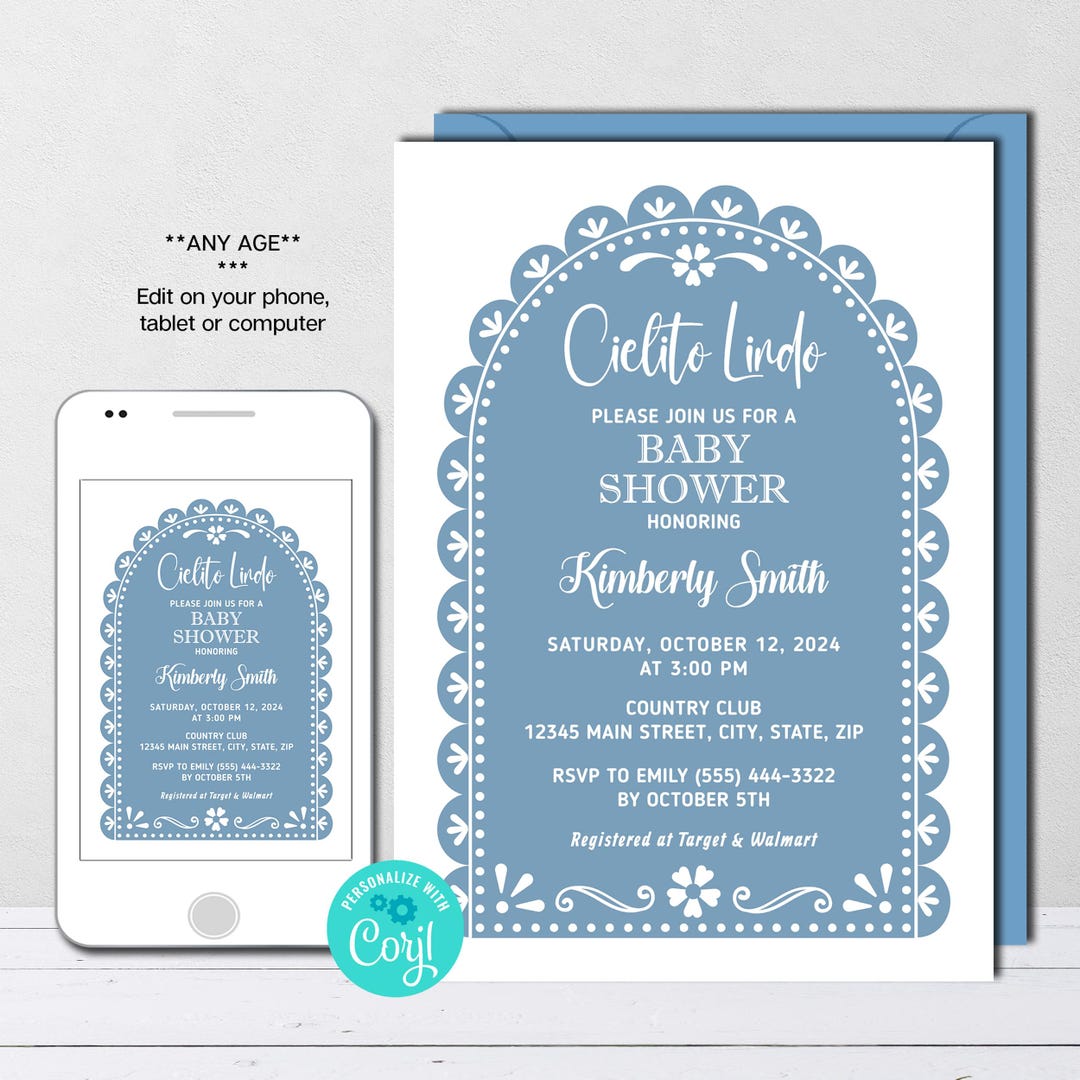 Editable Cielito Lindo Baby Shower Invitation Template Boy, Blue Papel ...