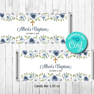 Editable Chocolate Wrapper, Baptism Chocolate Wrapper, Blue Floral, Boy ...