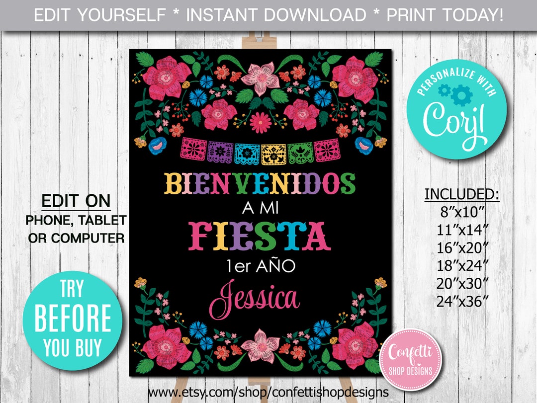Editable Mexican Welcome Sign, Spanish Mexican Fiesta Welcome Sign ...