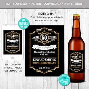 EDITABLE Cigar Labels, 50th Birthday Cigar Band, Aged to Perfection ...