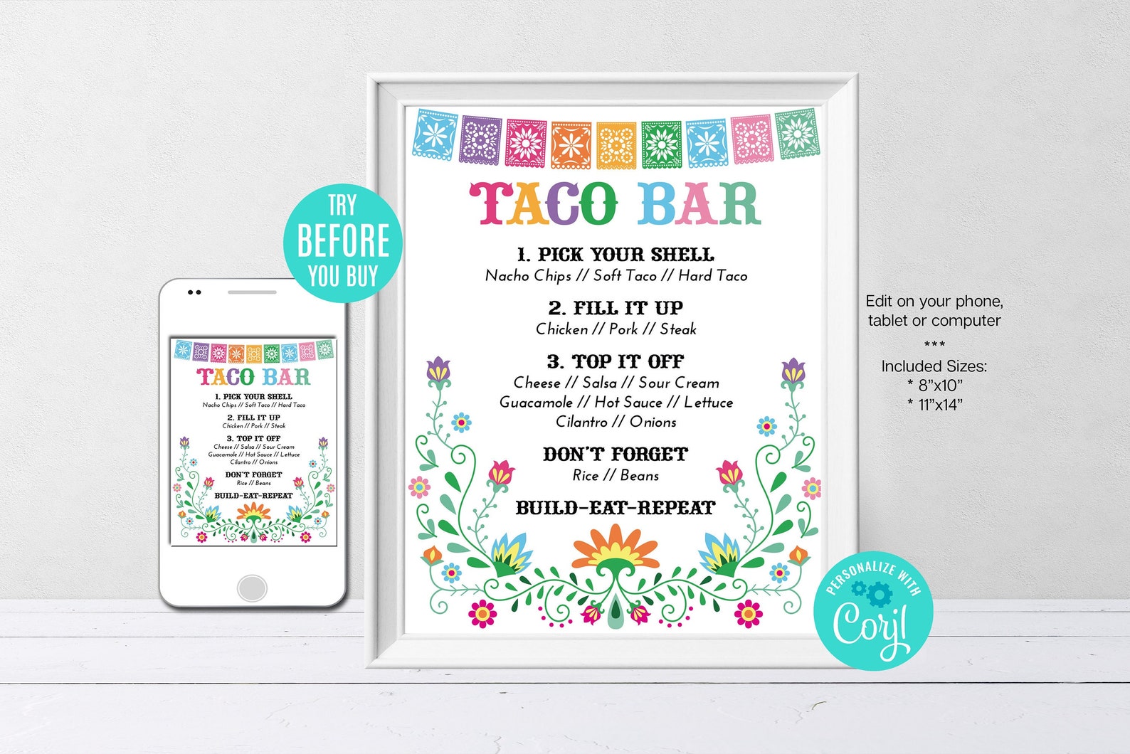 Editable Taco Bar Menu Sign Fiesta Party Menu Mexican Party - Etsy