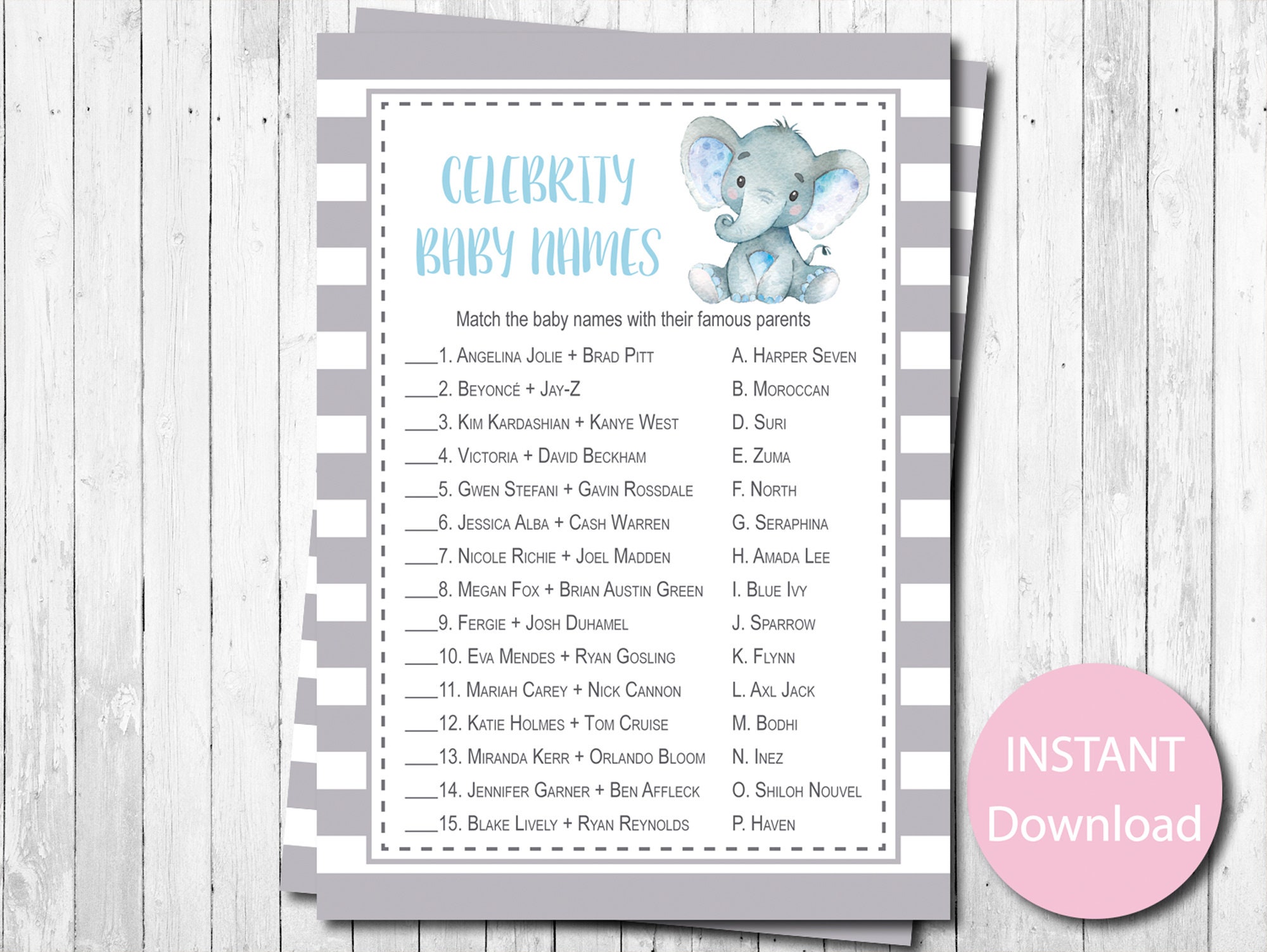 Baby Shower Trivia Game Boy Elephant Baby Shower Game Blue - Etsy