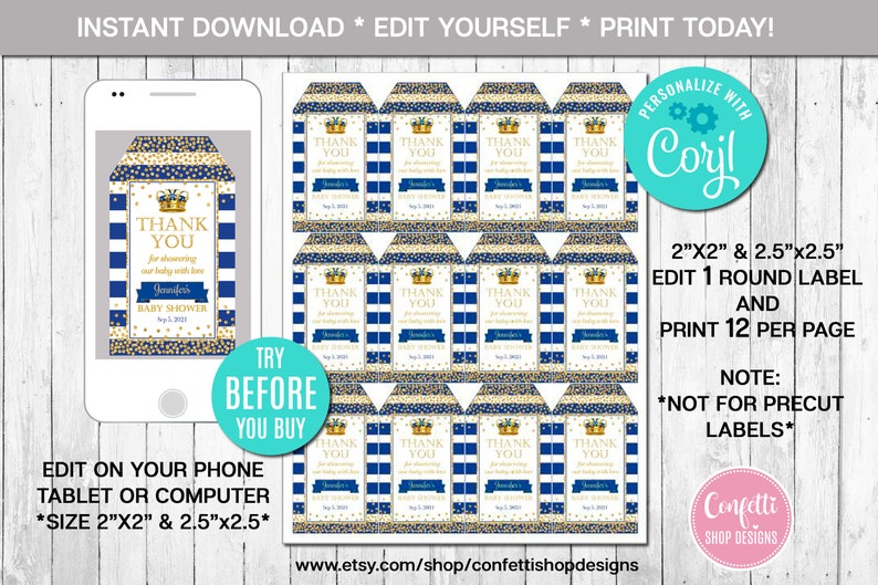 Editable Prince Favor Tag Prince Baby Shower Favor Tag Boy - Etsy