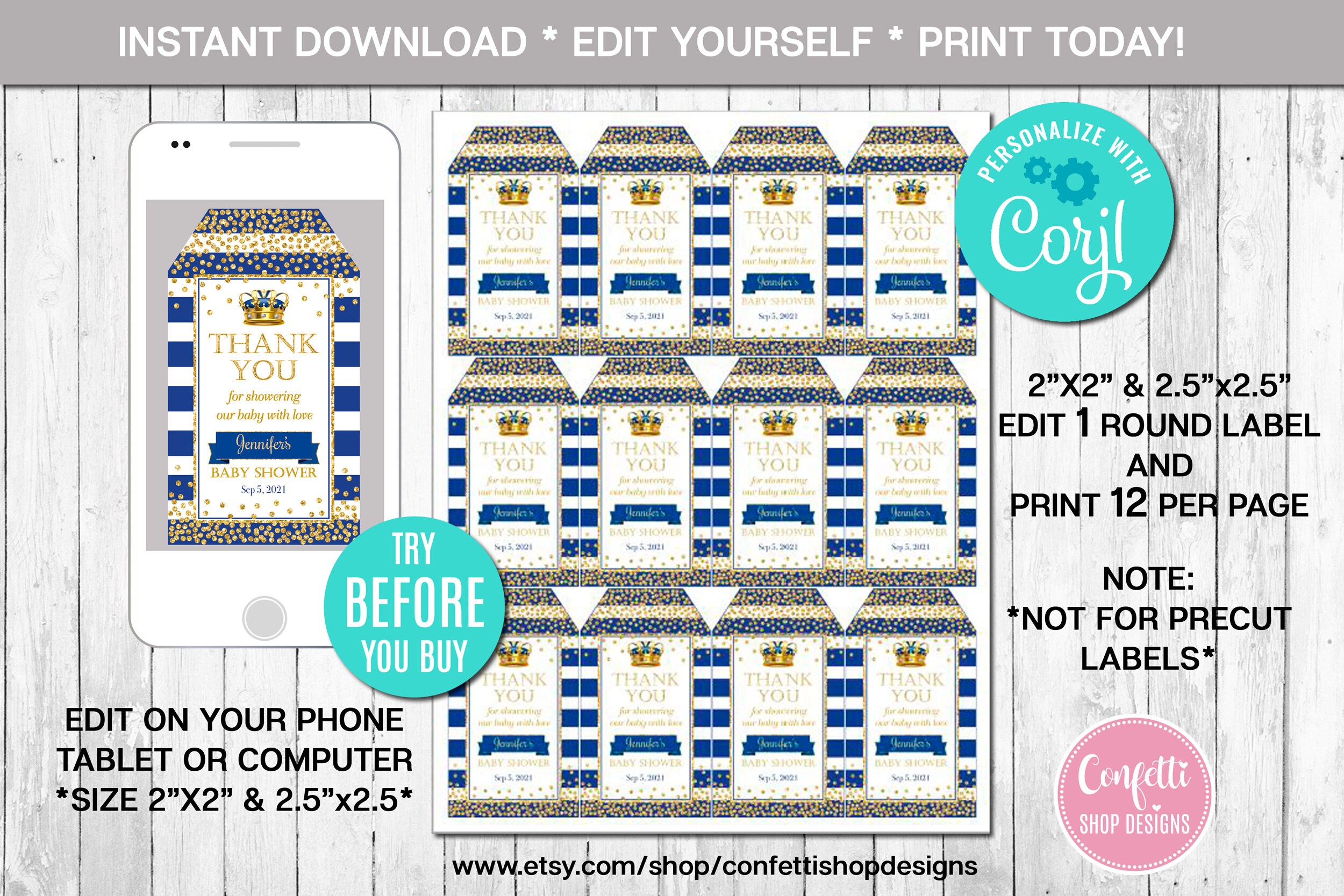 Editable Prince Favor Tag Prince Baby Shower Favor Tag Boy | Etsy