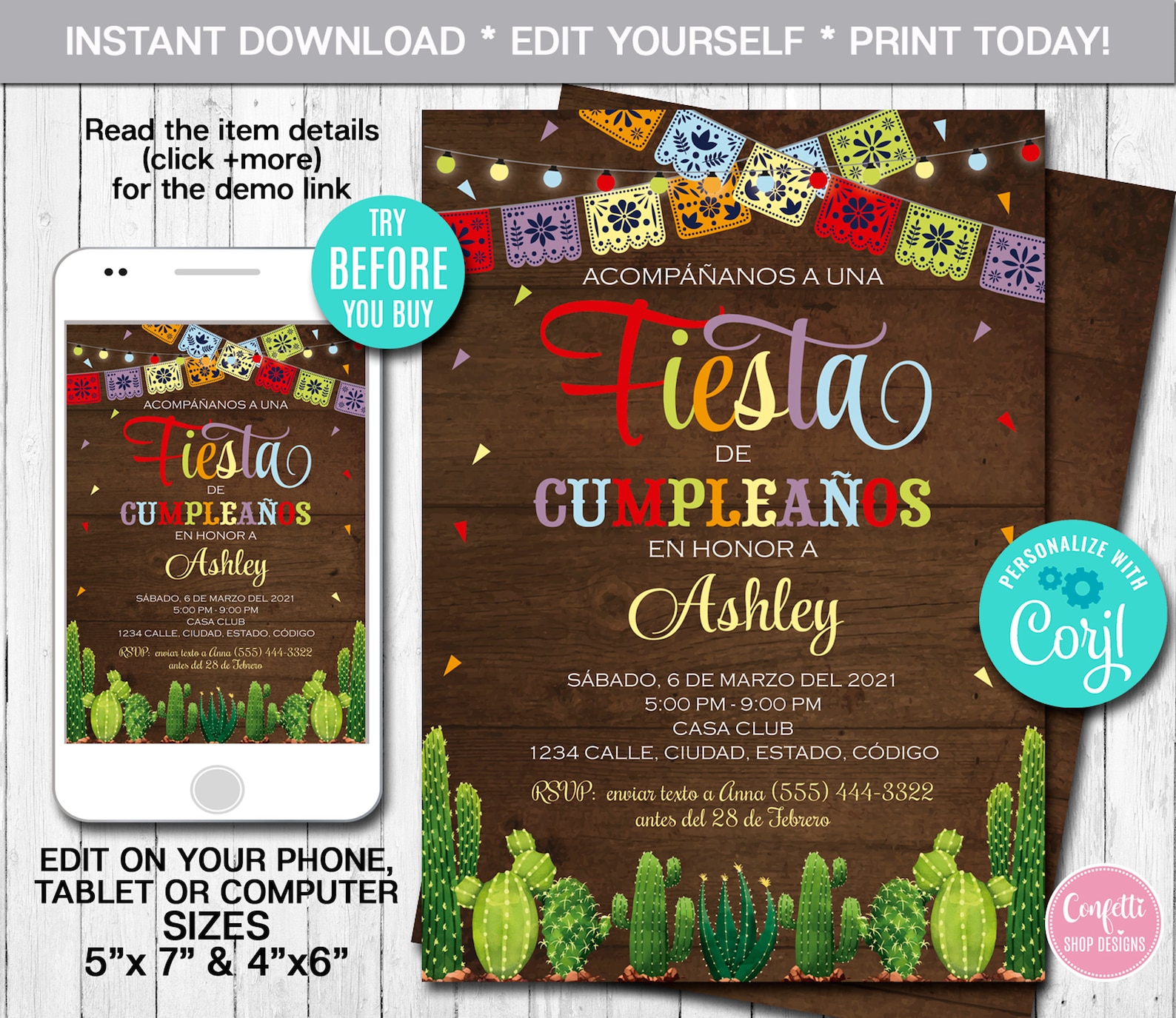 Editable Mexican Birthday Invitation Spanish Birthday Invite | Etsy