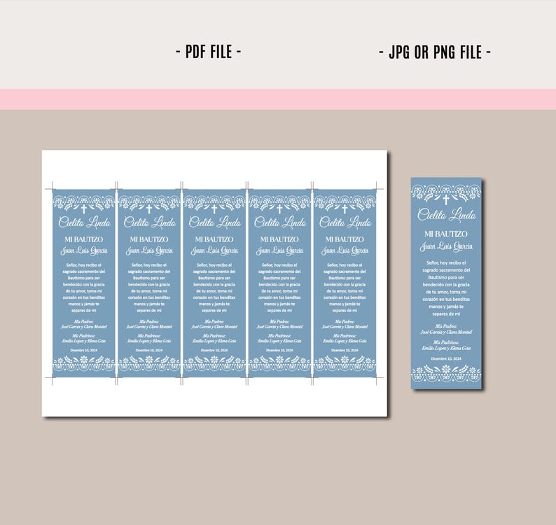 Editable Baptism Bookmark Template, Prayer Card Favor,blue Mexican ...