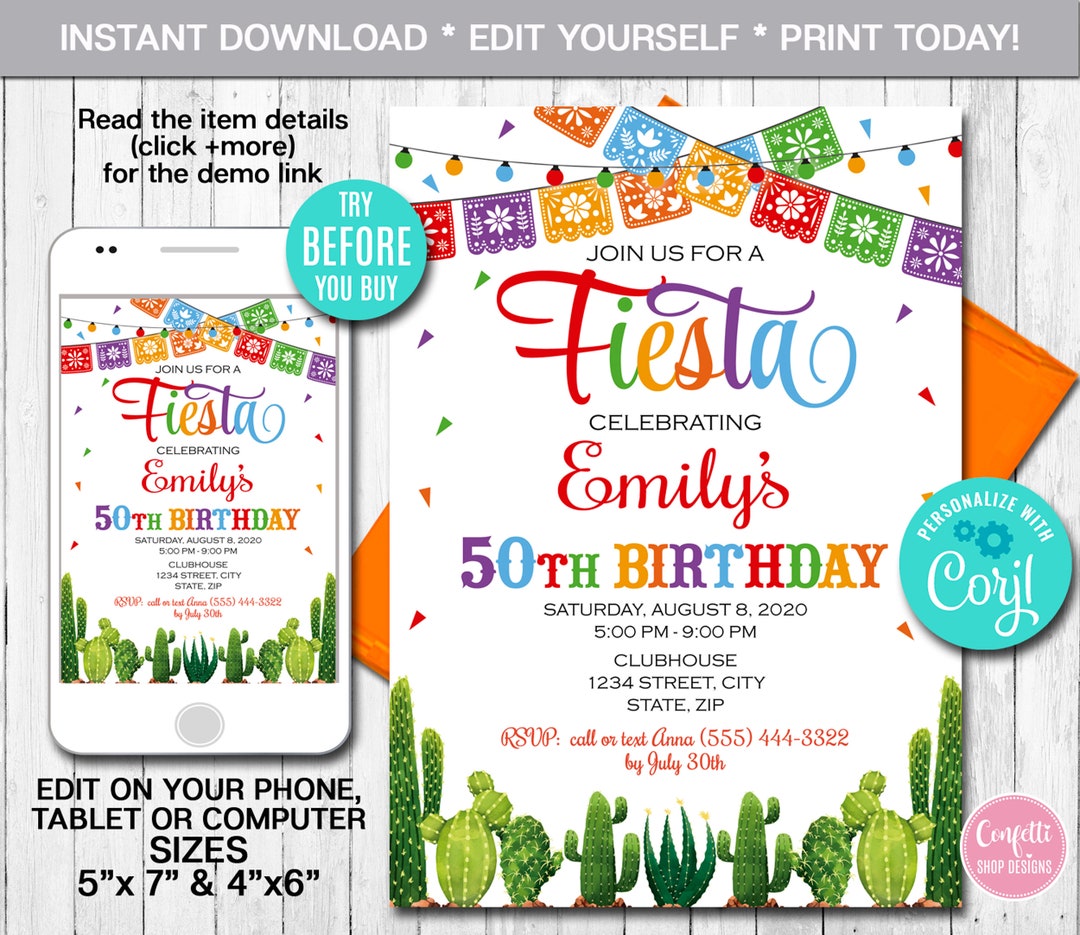 Editable Mexican Birthday Invitation, Mexican Invitation, Fiesta ...