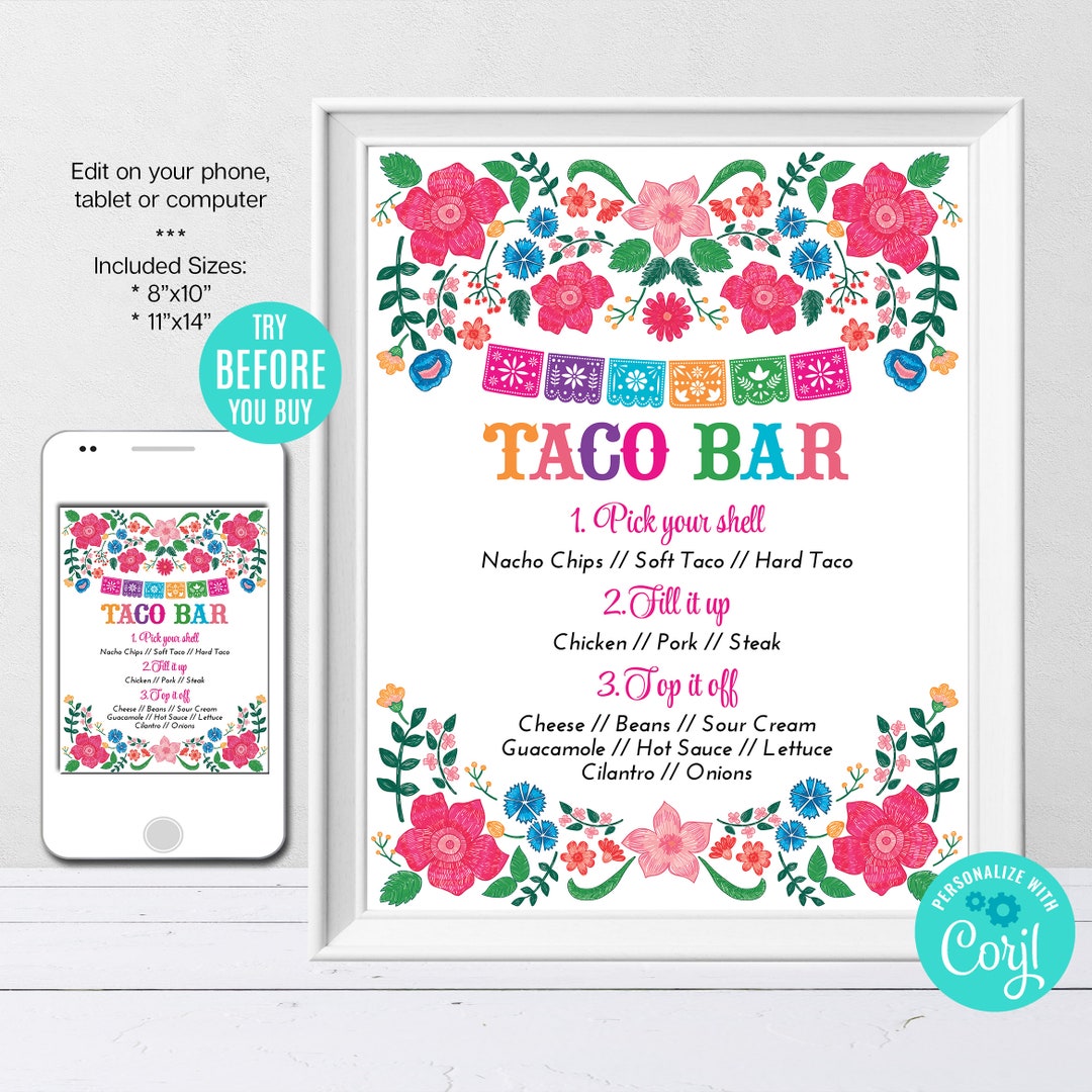 Editable Taco Bar Menu Sign: Mexican Fiesta Flowers (digital Download ...
