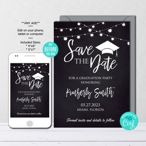 Editable Graduation Save the Date Template Save the Date Class of 2024 Graduation Party Digital ...