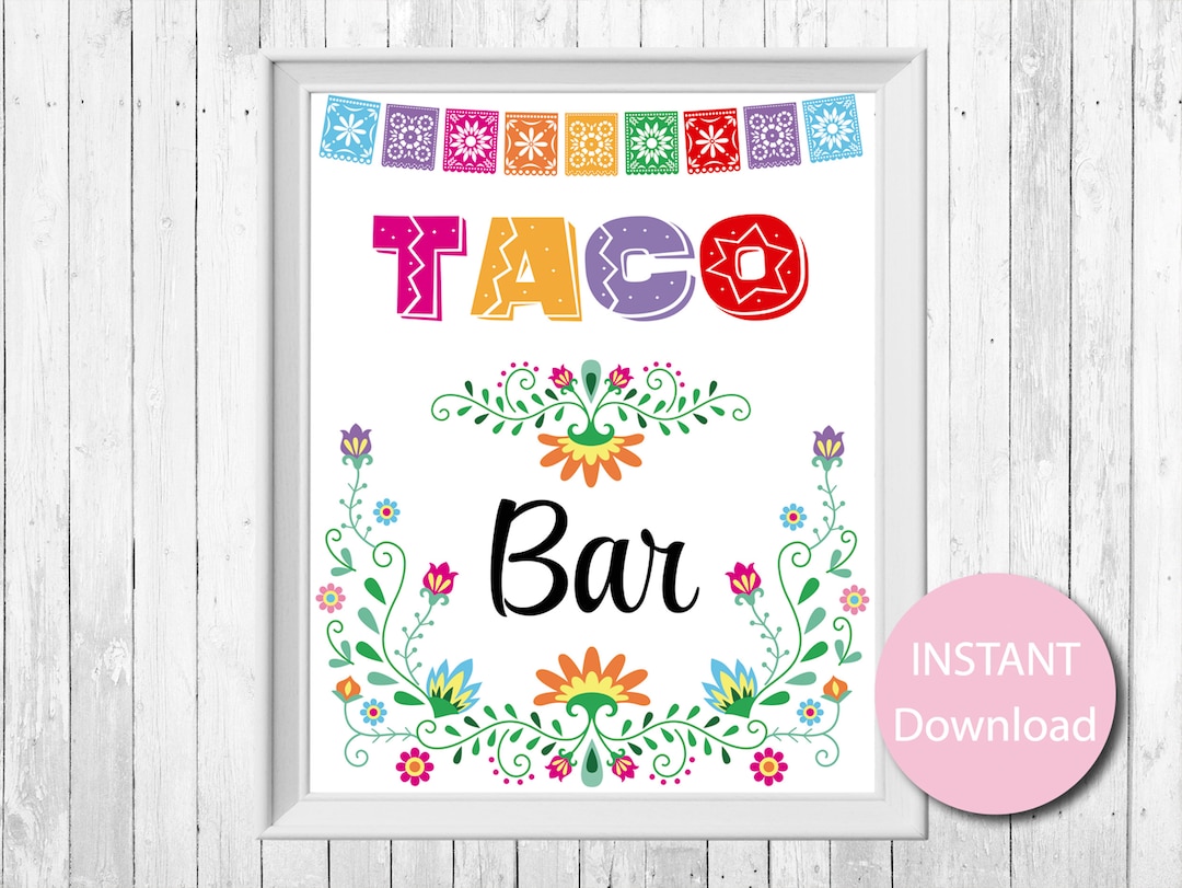 Fiesta Taco Bar Sign, Fiesta Table Sign, Mexican Party, Taco Bar Sign ...