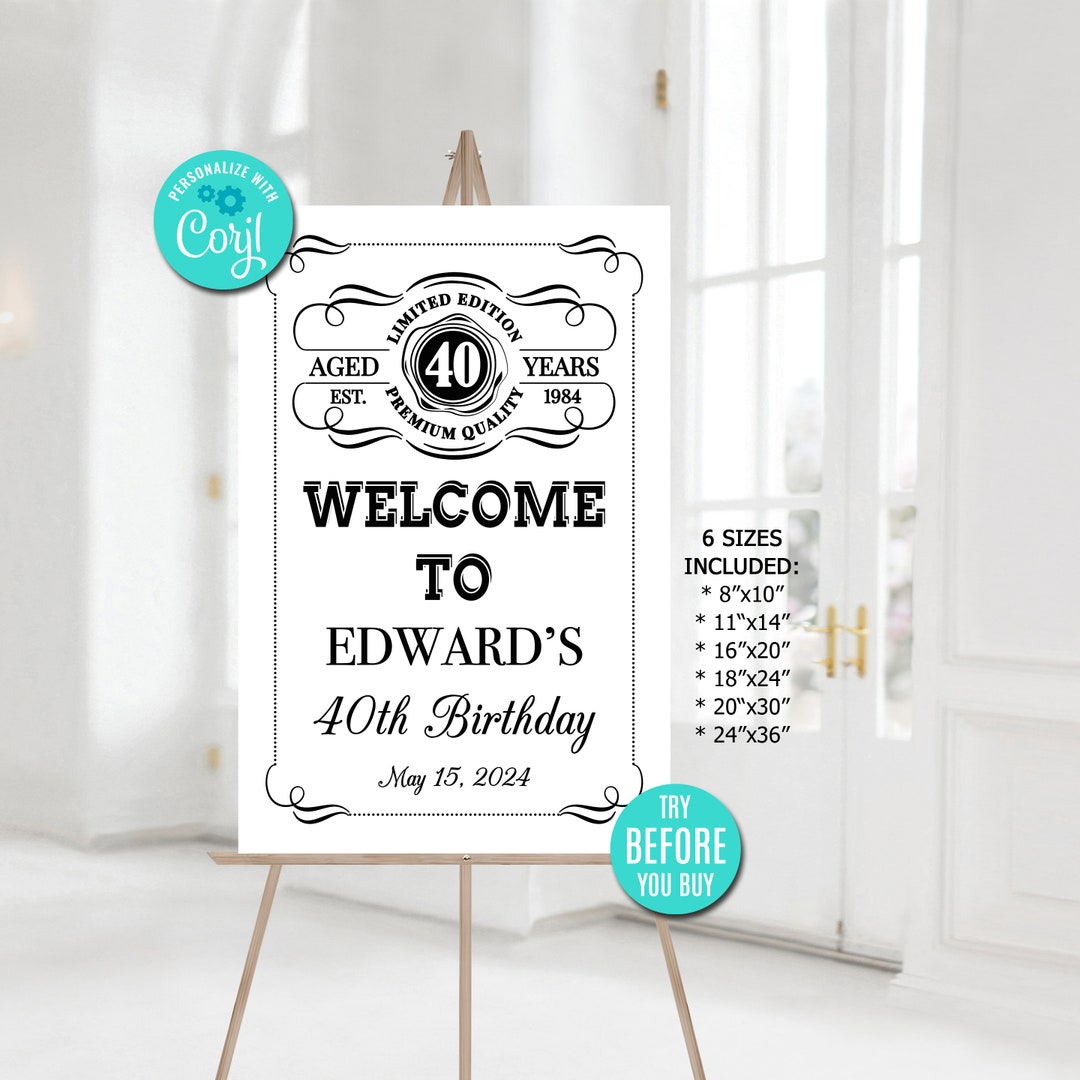 Vintage Aged to Perfection Editable Welcome Sign, ANY AGE, Whiskey ...