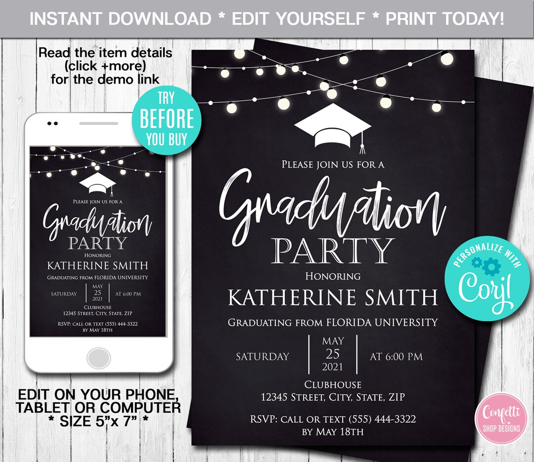 EDITABLE Graduation Party Invitation, Graduation Party Template, Class ...