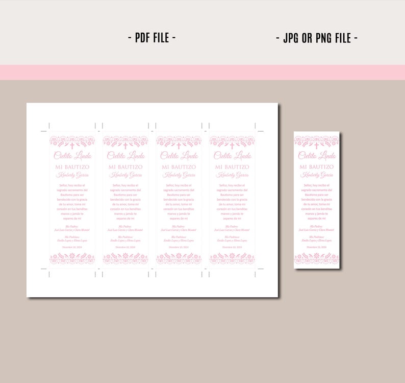 Baptism Bookmark Template, Girl, Cielito Lindo Baptism Prayer Card ...