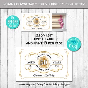 EDITABLE Cigar Labels 50th Birthday Cigar Band, Aged to Perfection ...