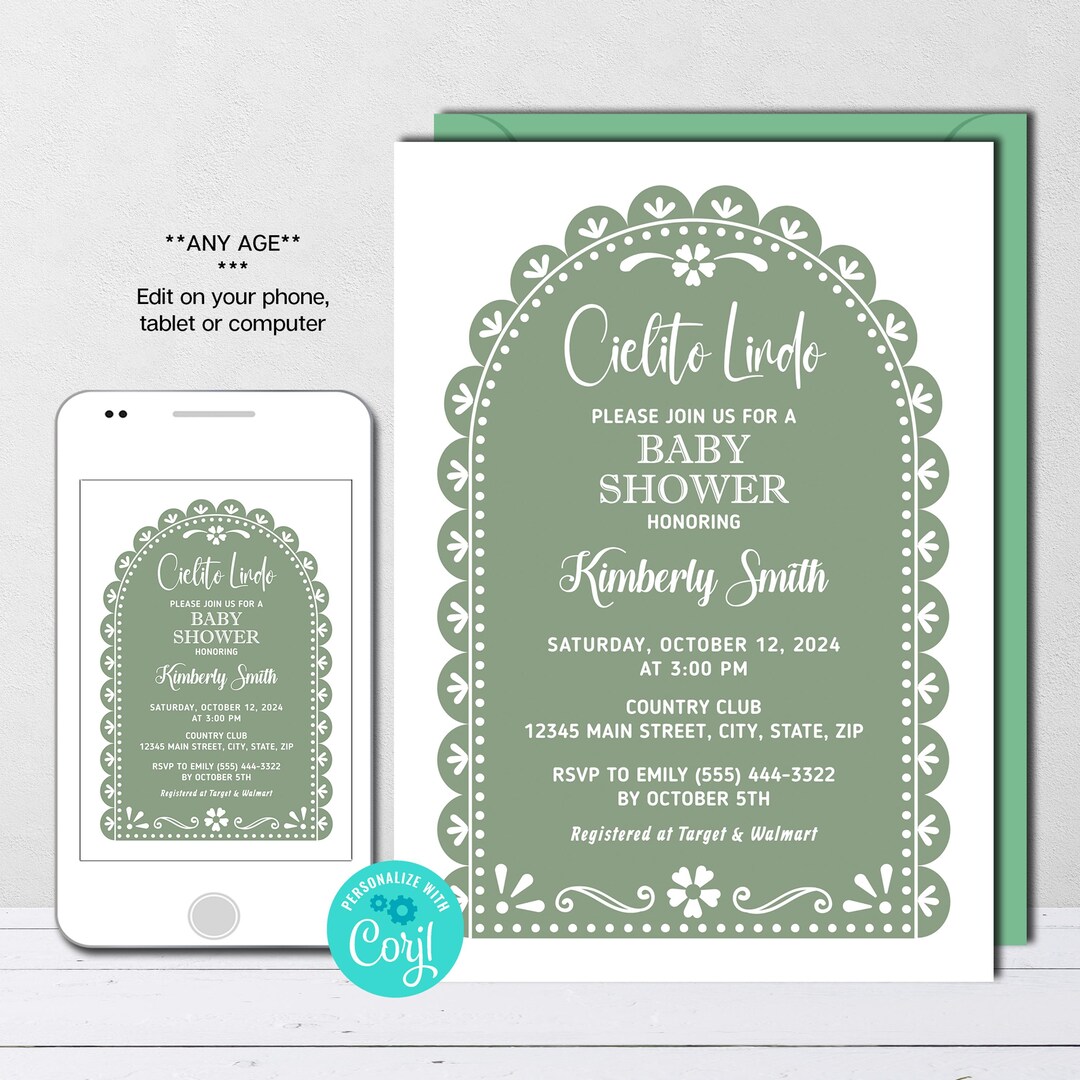 Editable Cielito Lindo Baby Shower Invitation, Gender Neutral, Sage ...