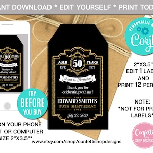 EDITABLE Cigar Labels, 50th Birthday Cigar Band, Aged to Perfection ...