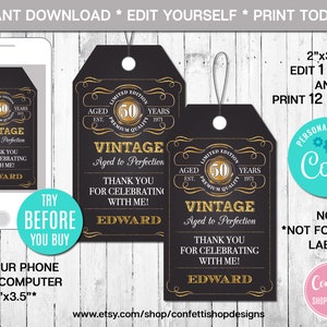 EDITABLE Aged to Perfection Favor Tag, Any Age, Birthday Thank You Tag ...