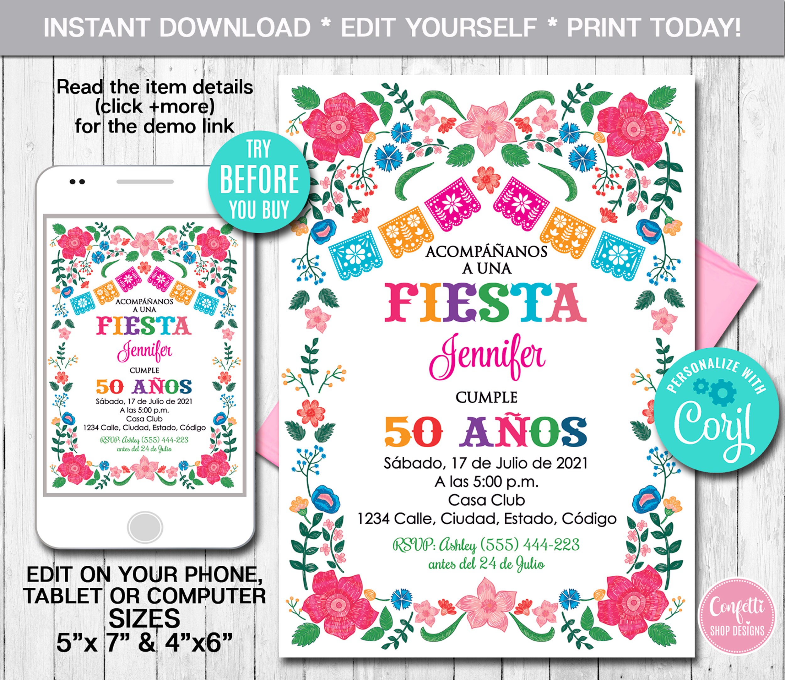 Editable Mexican Fiesta Sticker Tag: Floral Birthday Thank You, Mexican ...