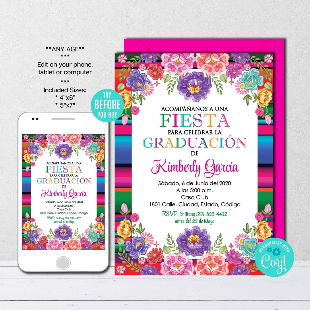 Editable Graduation Invitation Spanish Mexican Fiesta Graduation ...