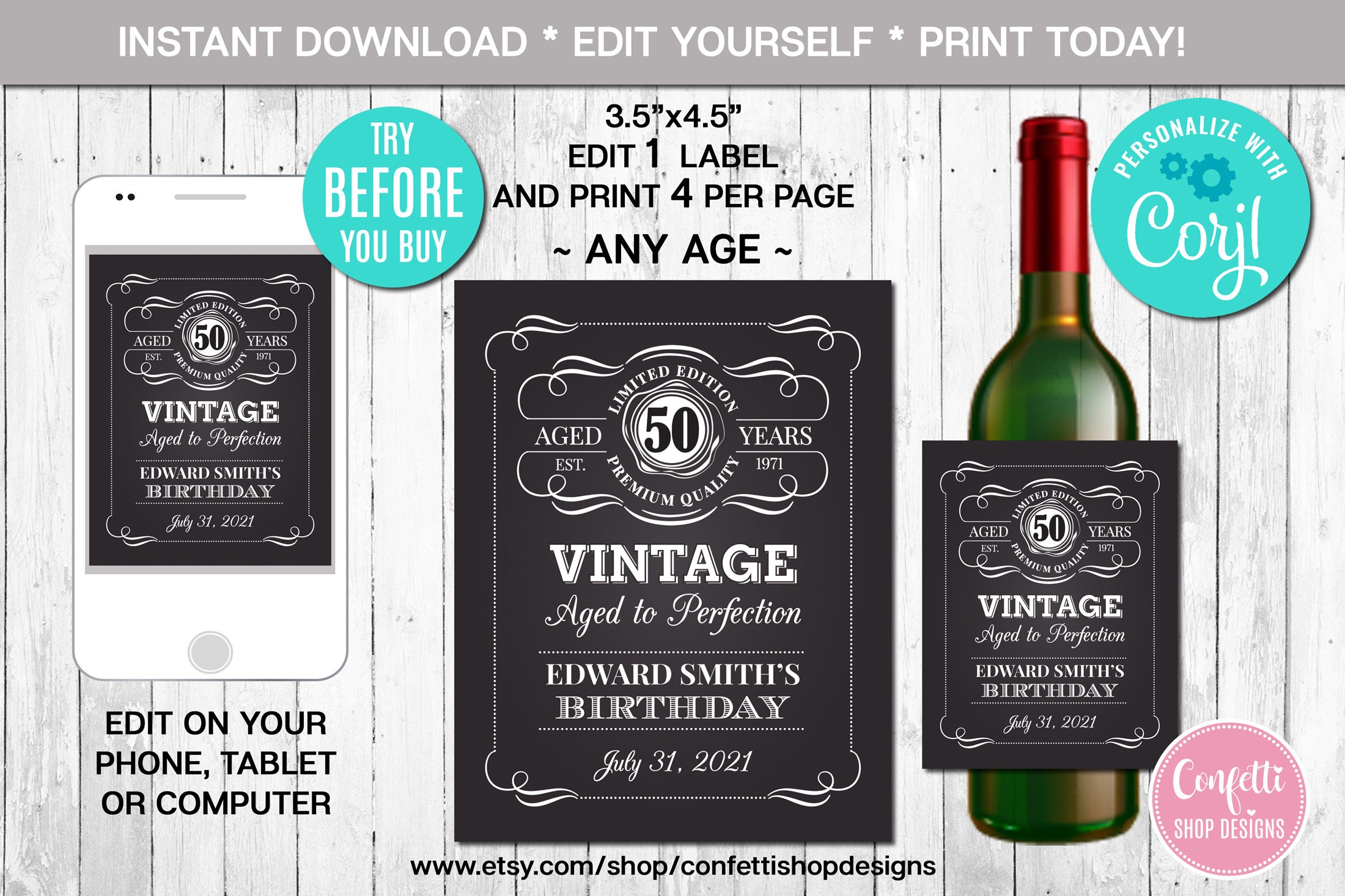 EDITABLE Wine Bottle Label Aged to Perfection Any Age - Etsy