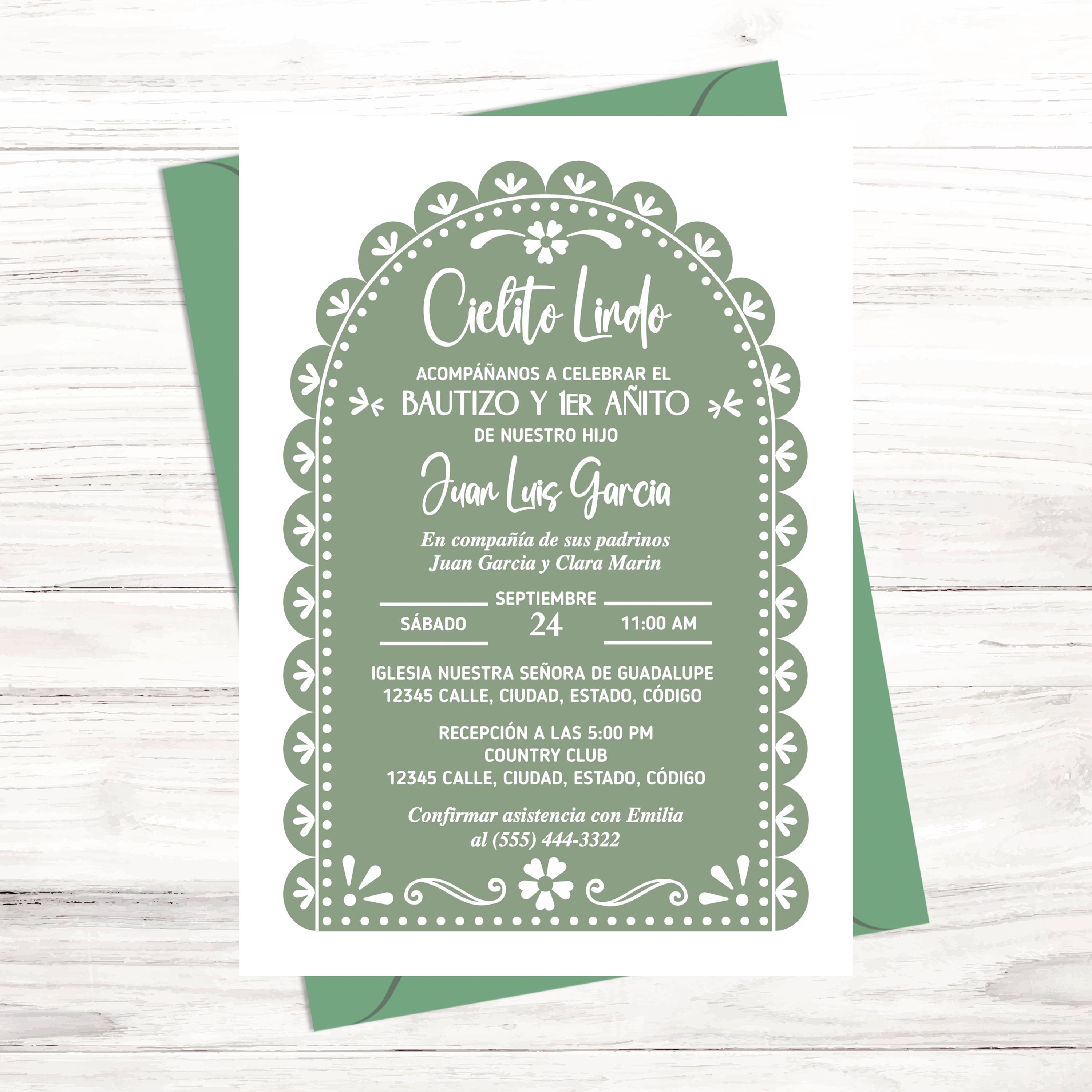 Cielito Lindo Baptism and 1st Birthday Invitation, Spanish Editable ...