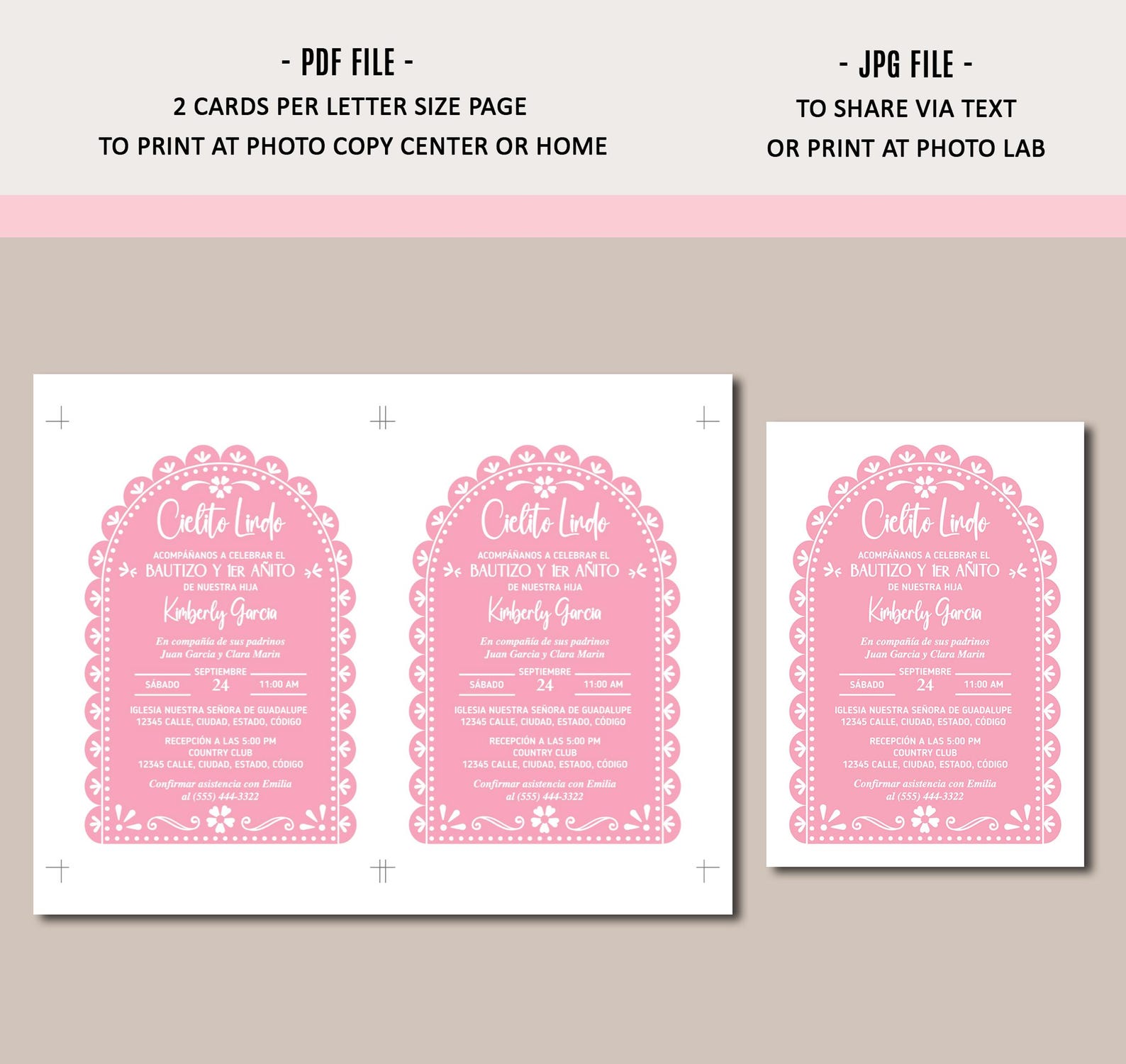 Cielito Lindo Baptism and 1st Birthday Invitation, Editable Template ...