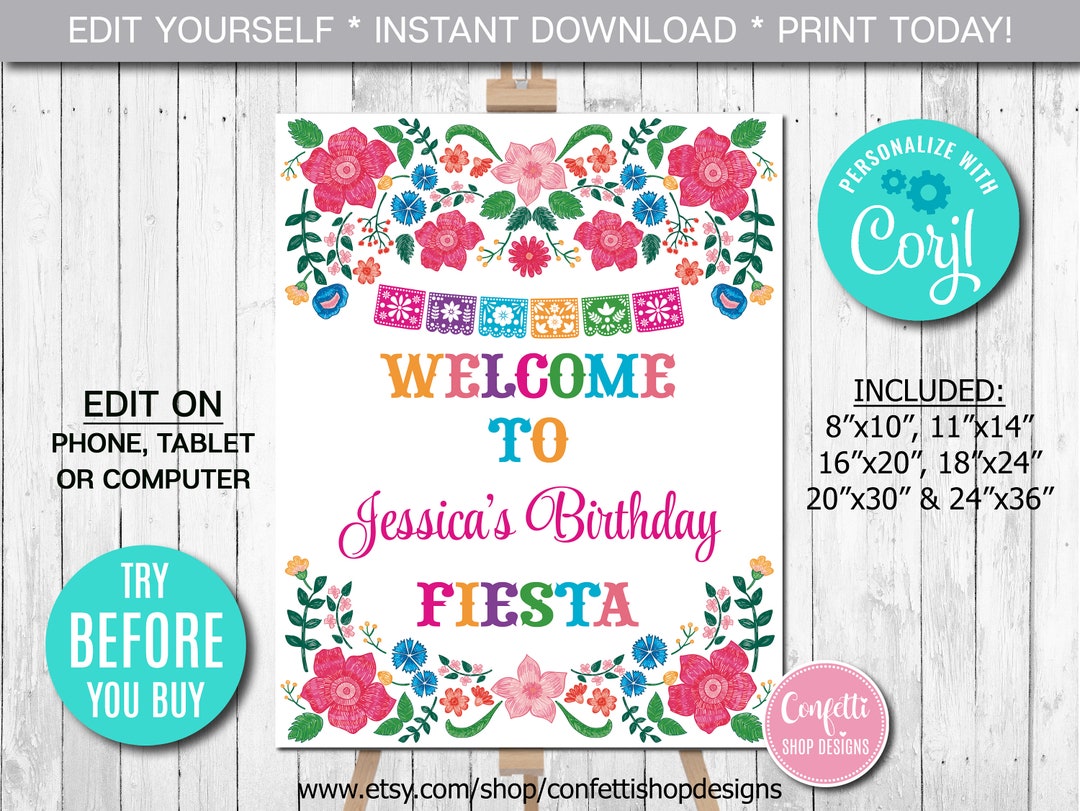 Editable Mexican Welcome Sign, Mexican Fiesta Welcome Sign, Fiesta ...