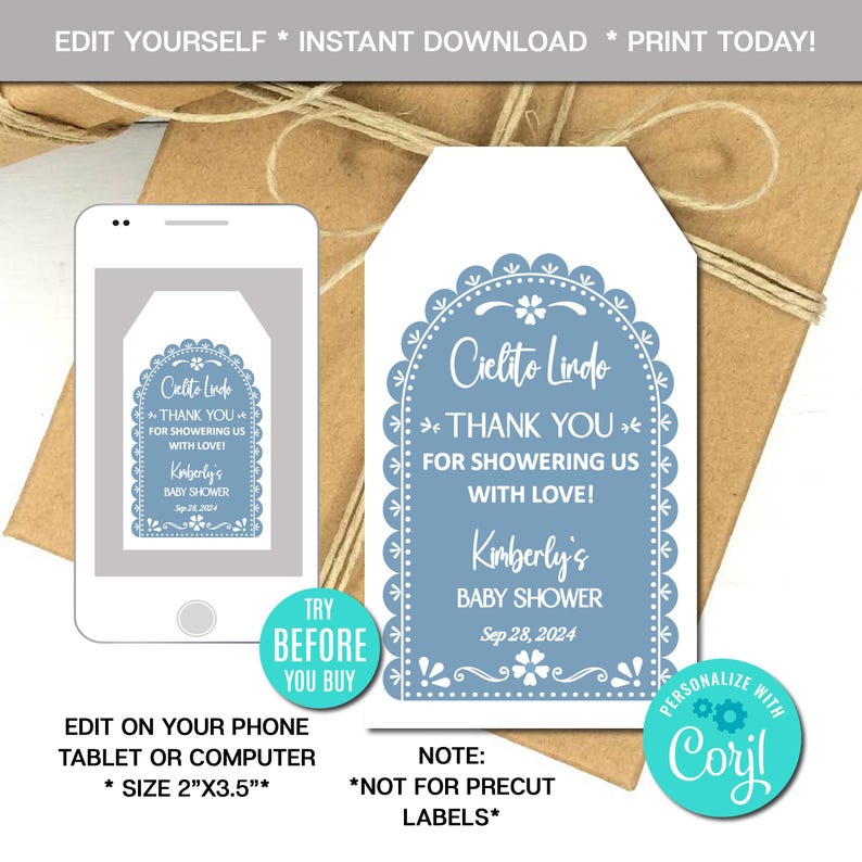 Cielito Lindo Baby Shower Favor Tag, Editable Template, Mexican Barro ...