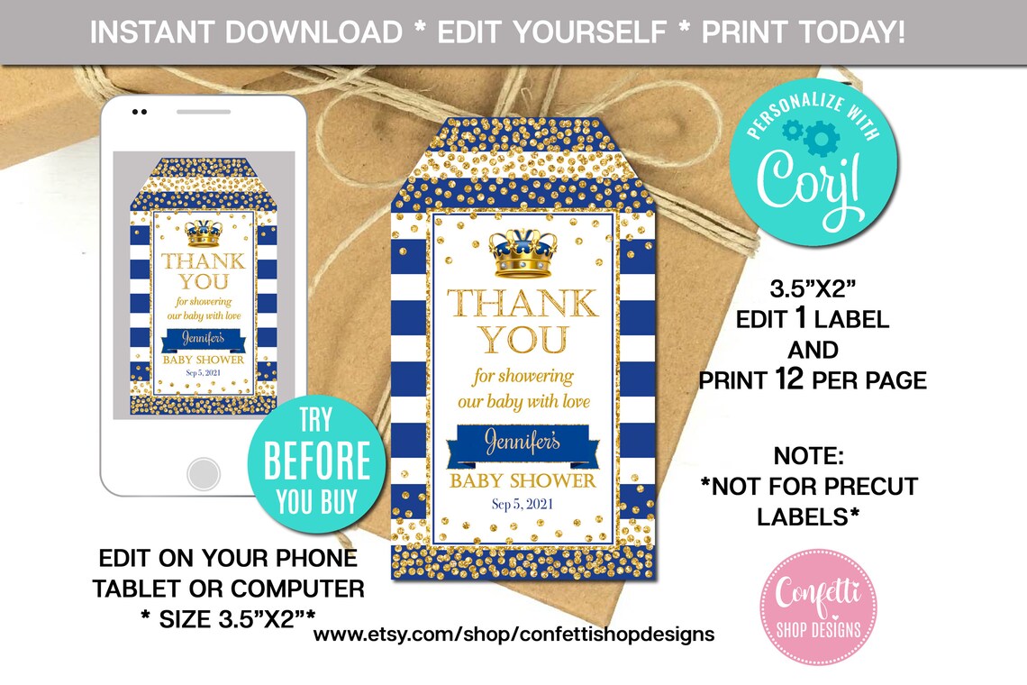 Editable Prince Favor Tag Prince Baby Shower Favor Tag Boy - Etsy