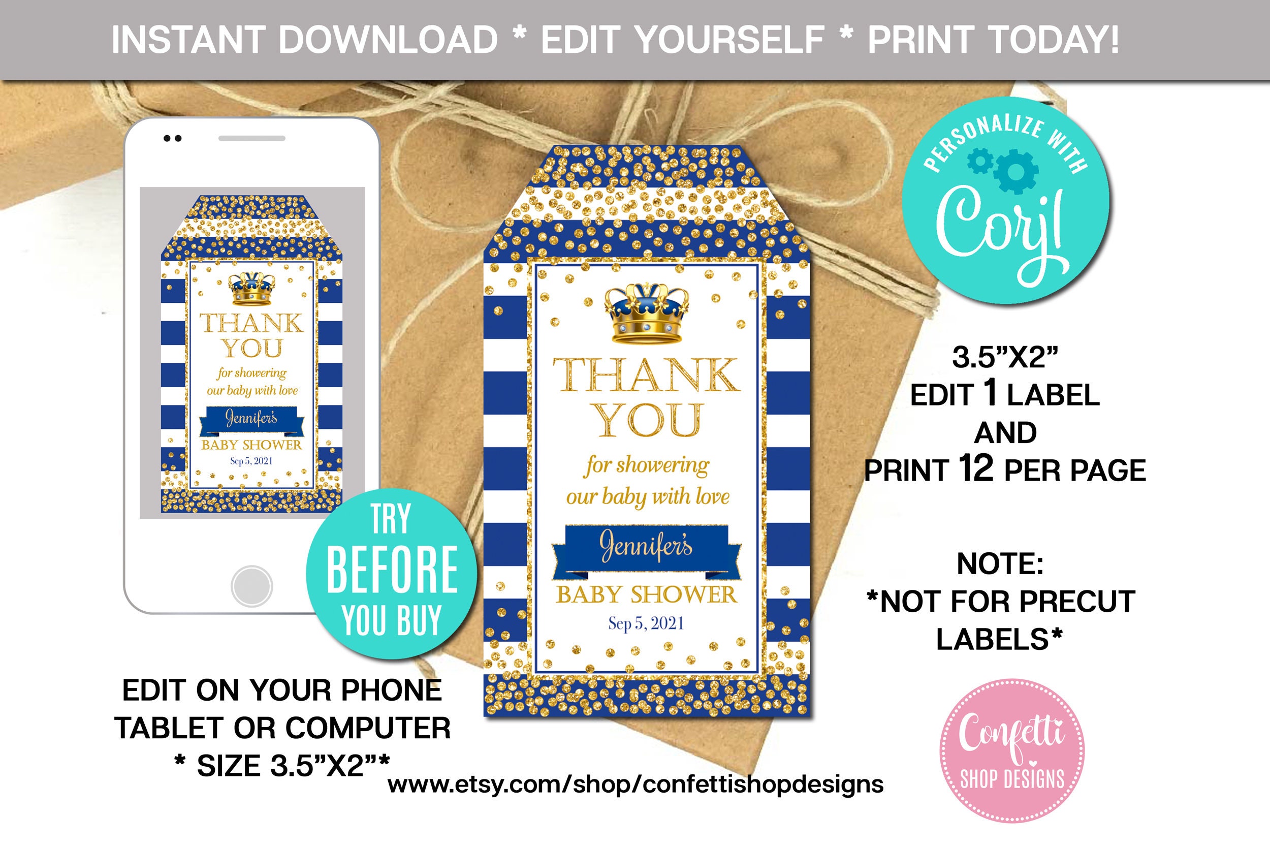 Editable Prince Favor Tag Prince Baby Shower Favor Tag Boy - Etsy