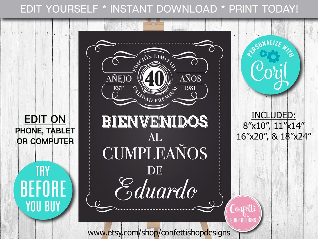 Editable Aged to Perfection Welcome Sign ANY AGE Spanish Birthday ...