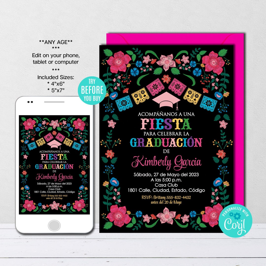 Editable Graduation Invitation Spanish Mexican Fiesta Graduation ...